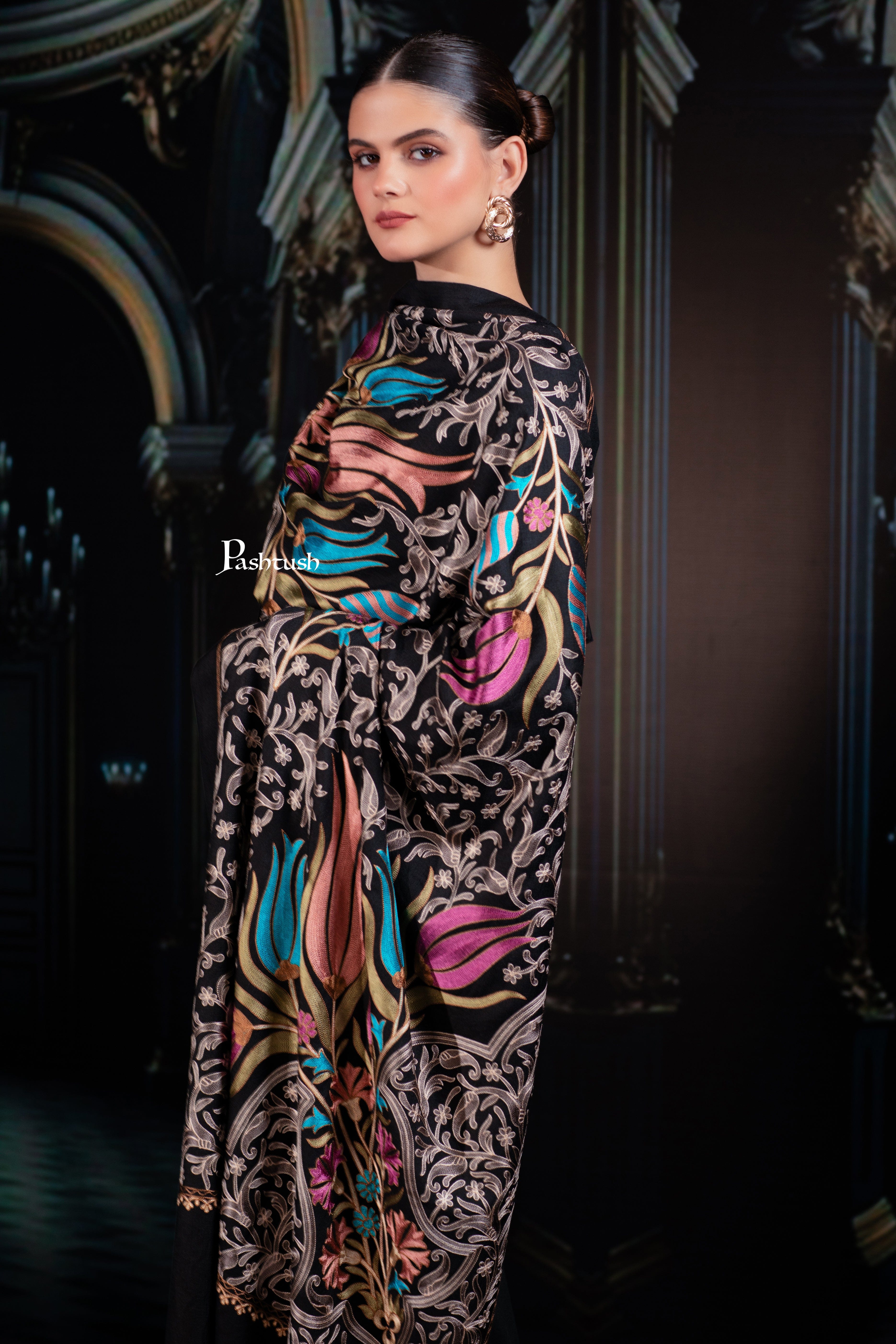 Pashtush Tres Chic Regal Collection, Floral Embroidery, Extra Soft Fin – Pashtush Shawl Store