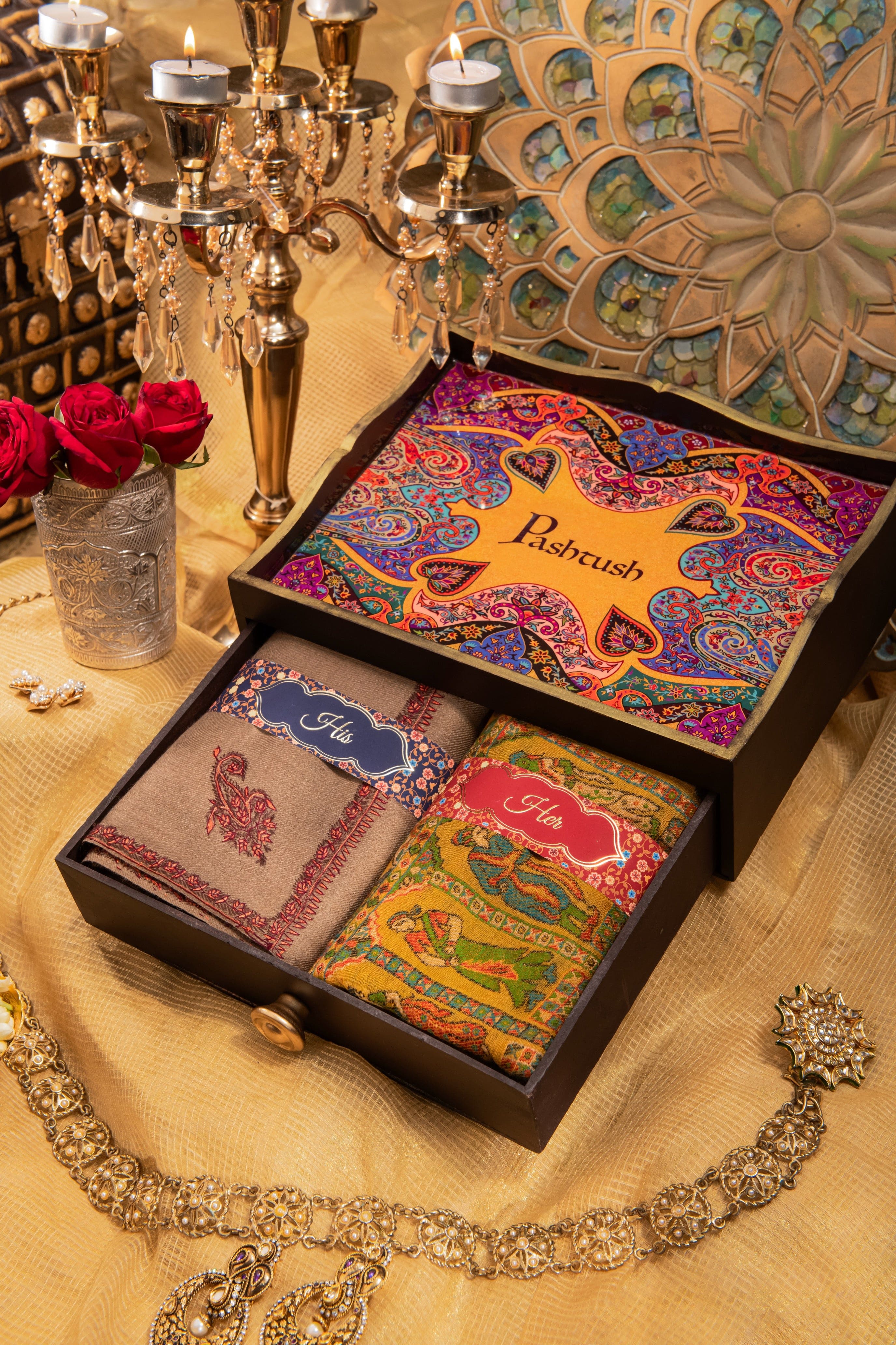 Pashtush His And Her Gift Set Of Kingri Hand Embroidery Shawl And Pure ...