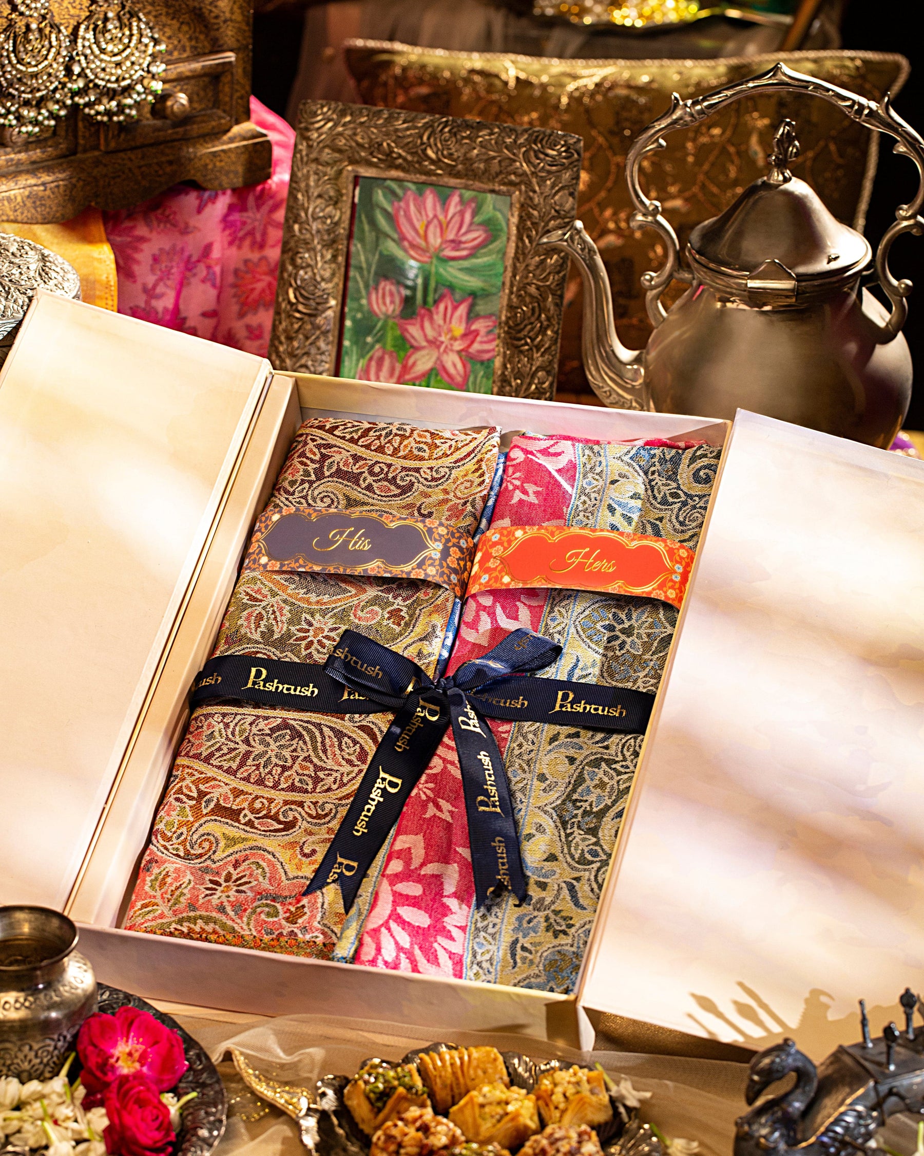 Pashtush His And Her Set Of Bamboo Stole With Premium Gift Box Packagi ...