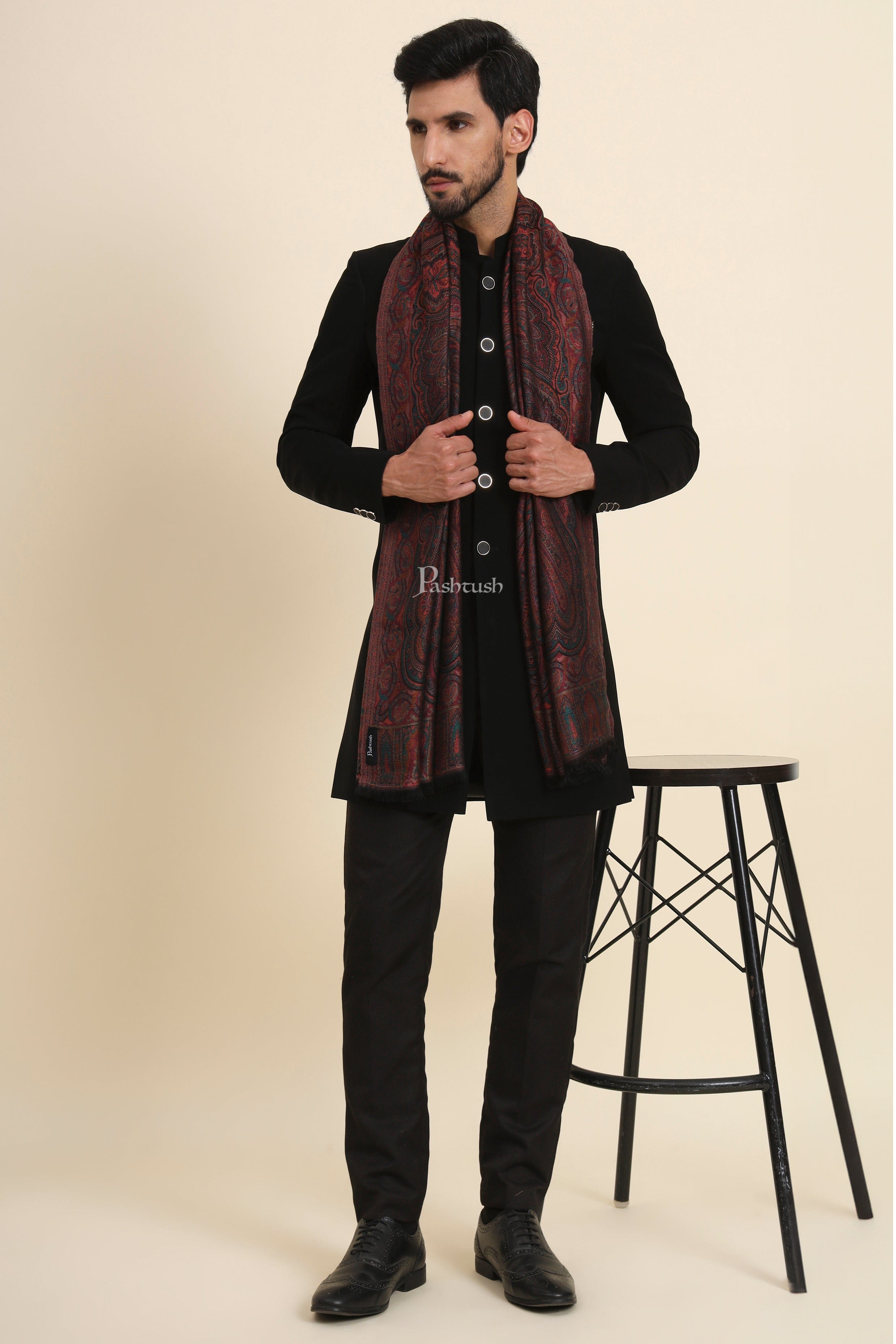 Pashtush Mens Bamboo Stole, Antique Woven Design Design, Multicolour ...
