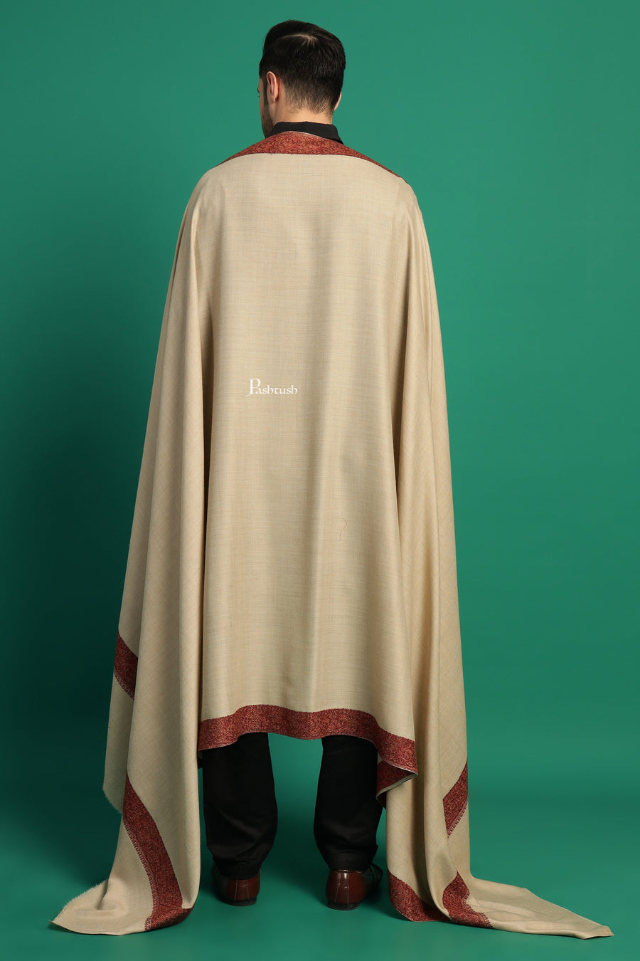 Pashtush Mens Fine Wool Shawl, Double Daur Challa Design, Beige ...