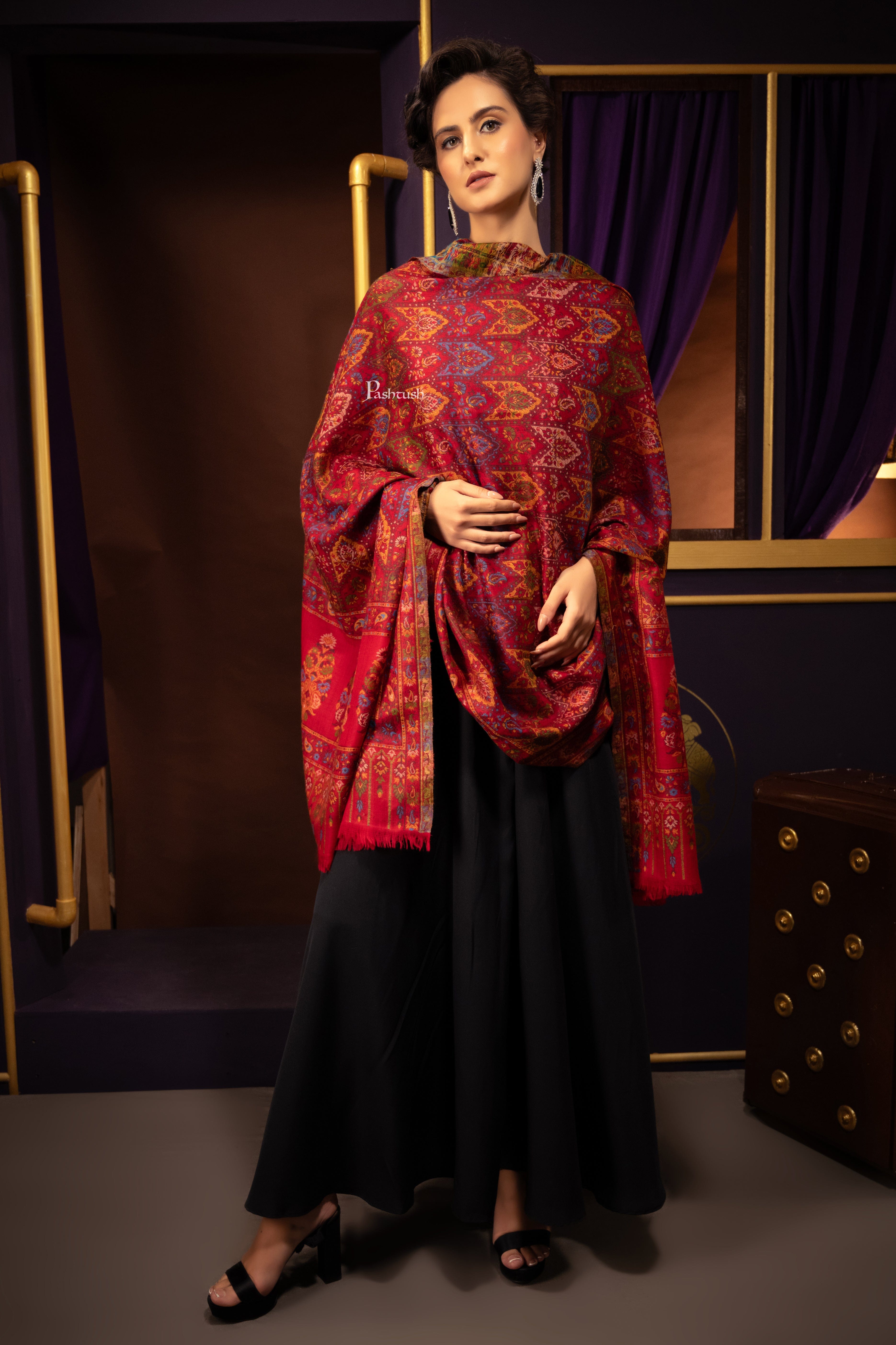 Pashtush Womens 100% Pure Wool With Woolmark Certificate Shawl, Ethnic ...