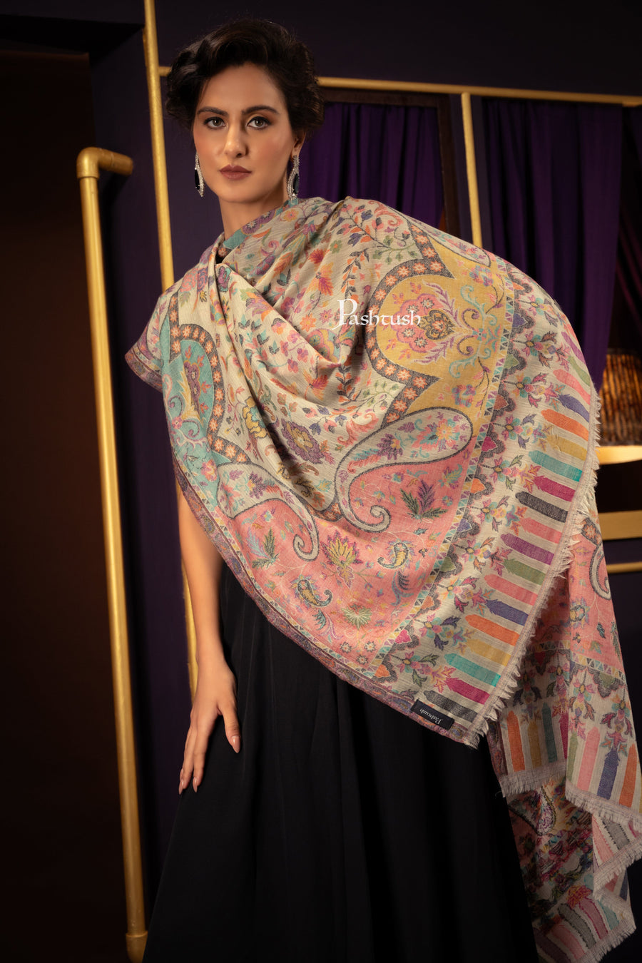 Pashtush Womens 100% Pure Wool With Woolmark Certificate Shawl, Ethnic ...