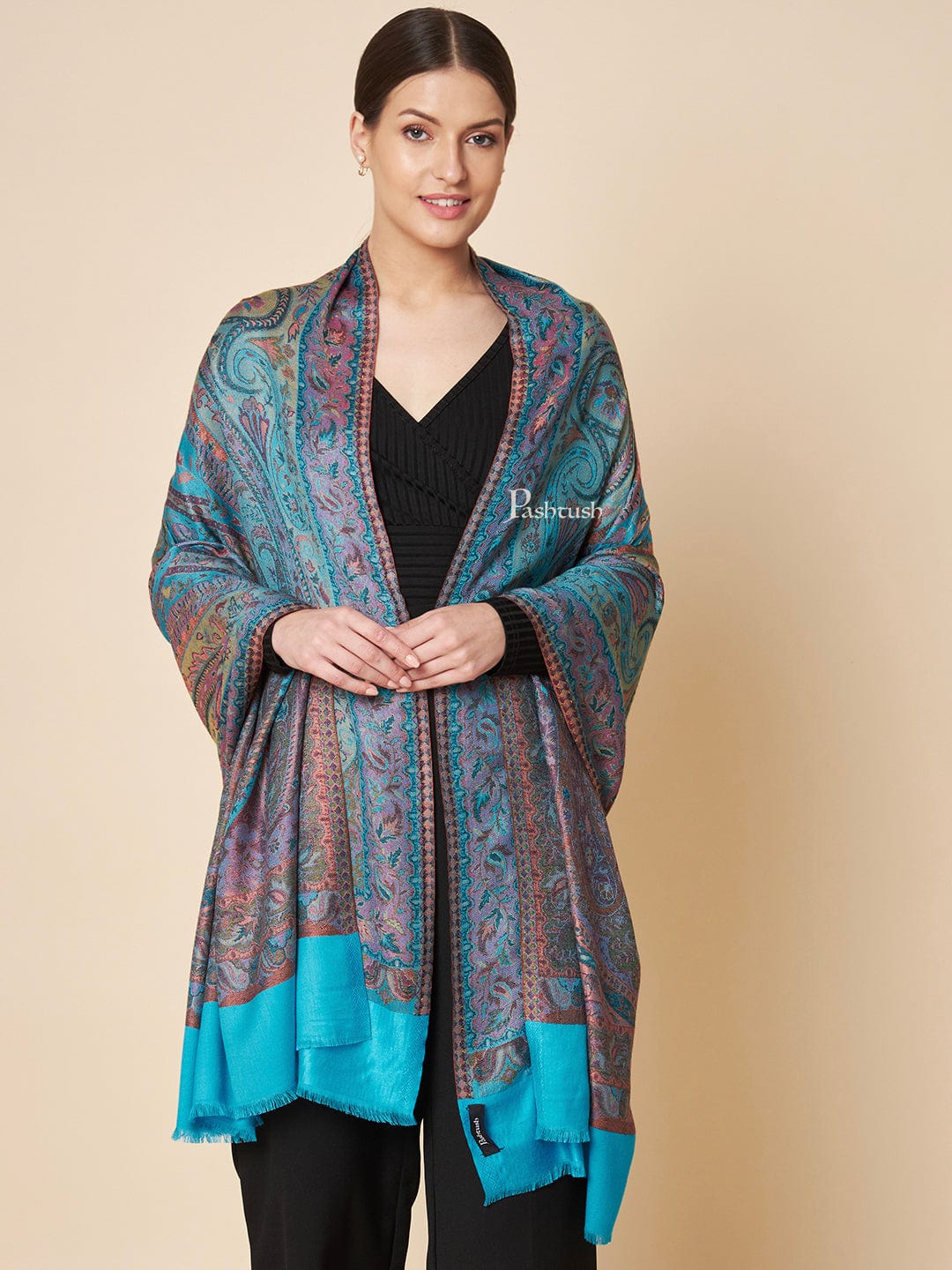 Pashtush Womens Bamboo Shawl, Extra Soft Jamawar Paisley Design, Multi ...