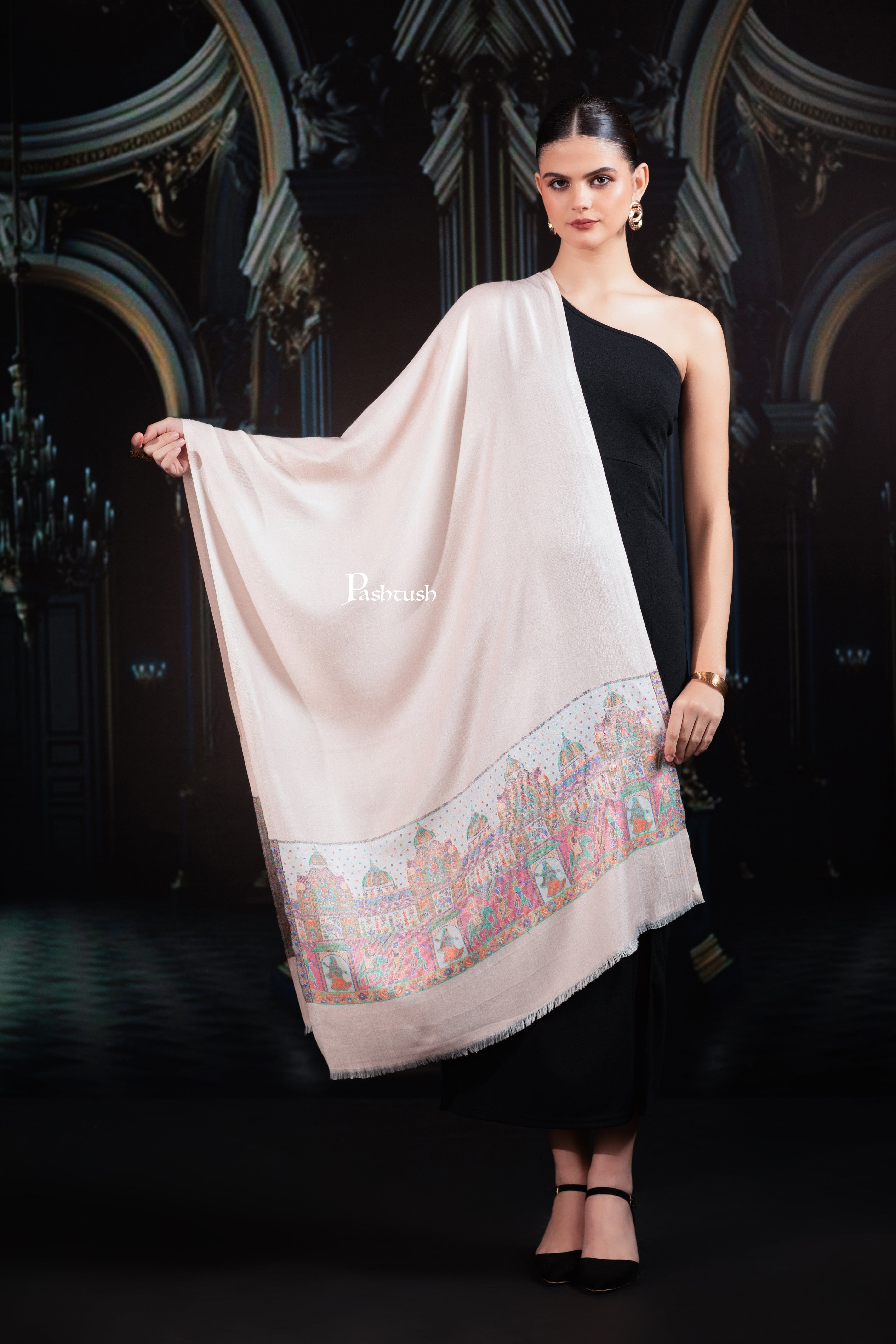 Pashtush Womens Bamboo Stole, Royal Darbar Palla Design, Peach ...