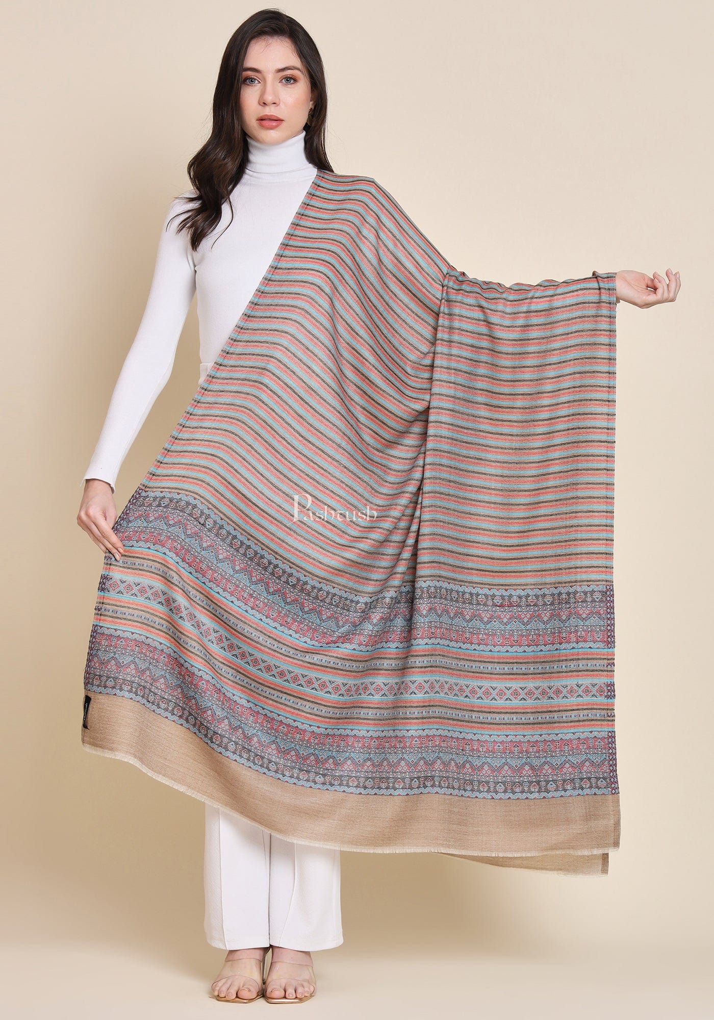 Pashtush Womens Extra Fine Wool Shawl, Aztec Weave Design, Multicolour ...
