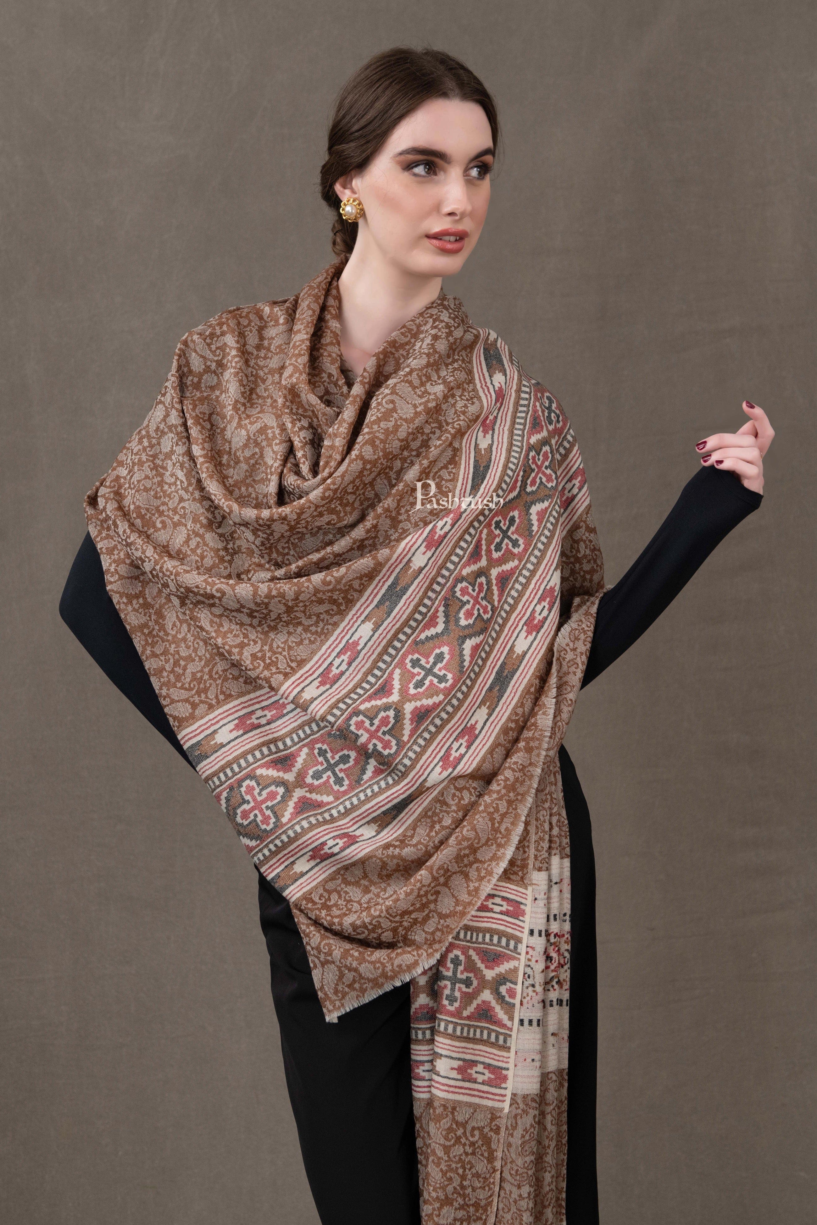 Pashtush Womens Extra Fine Wool Shawl, Aztec Weave Palla Design, Coffe ...
