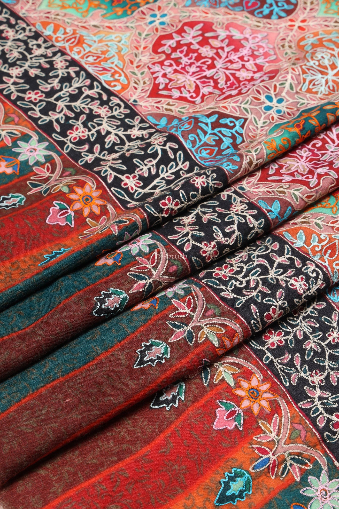 Pashtush Womens Extra Fine Wool Shawl, Kalamkari Embroidery, Nalki Jam ...