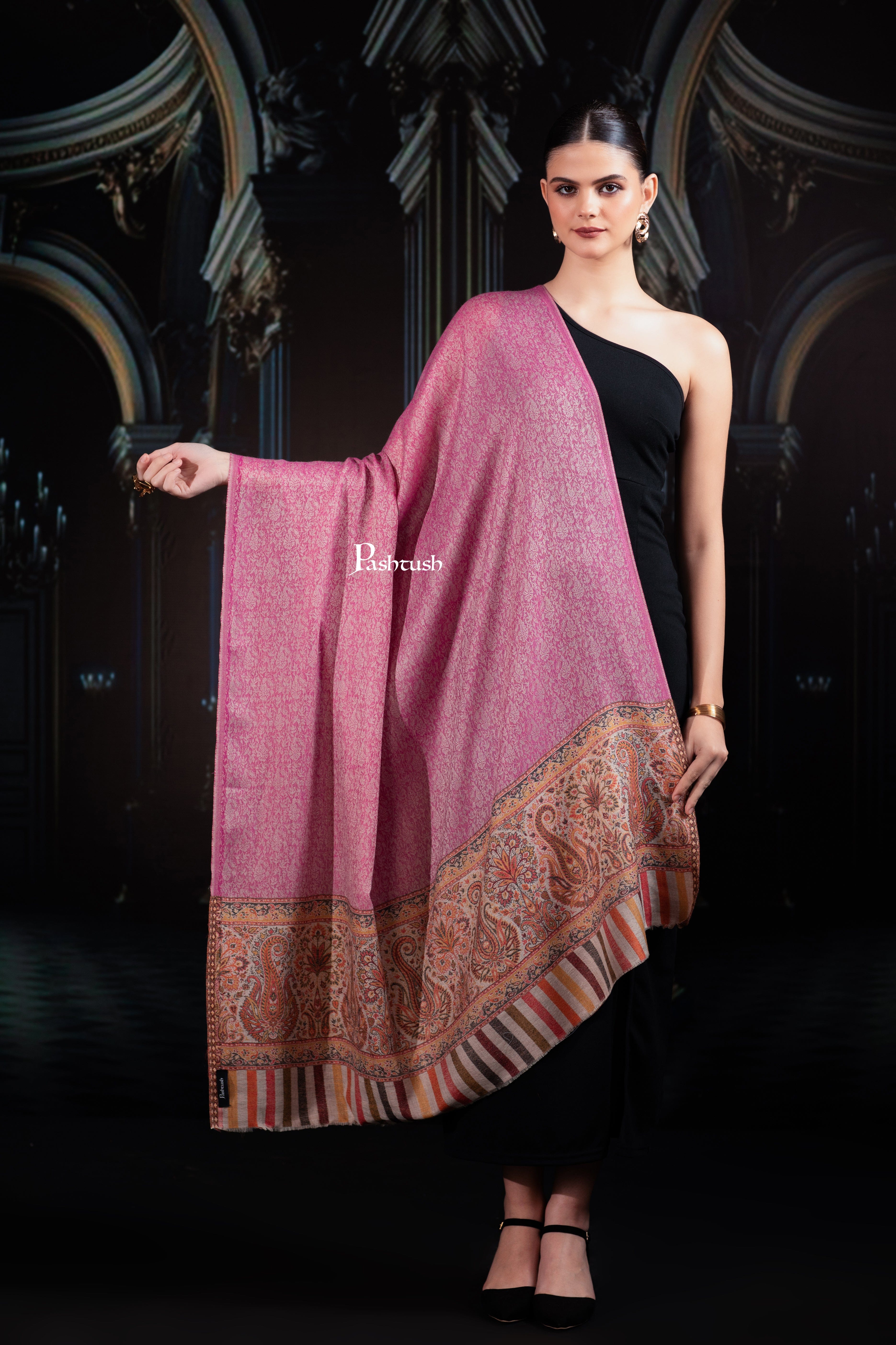 Pashtush Womens Extra Fine Wool Shawl, Paisley Palla Design, Majenta ...