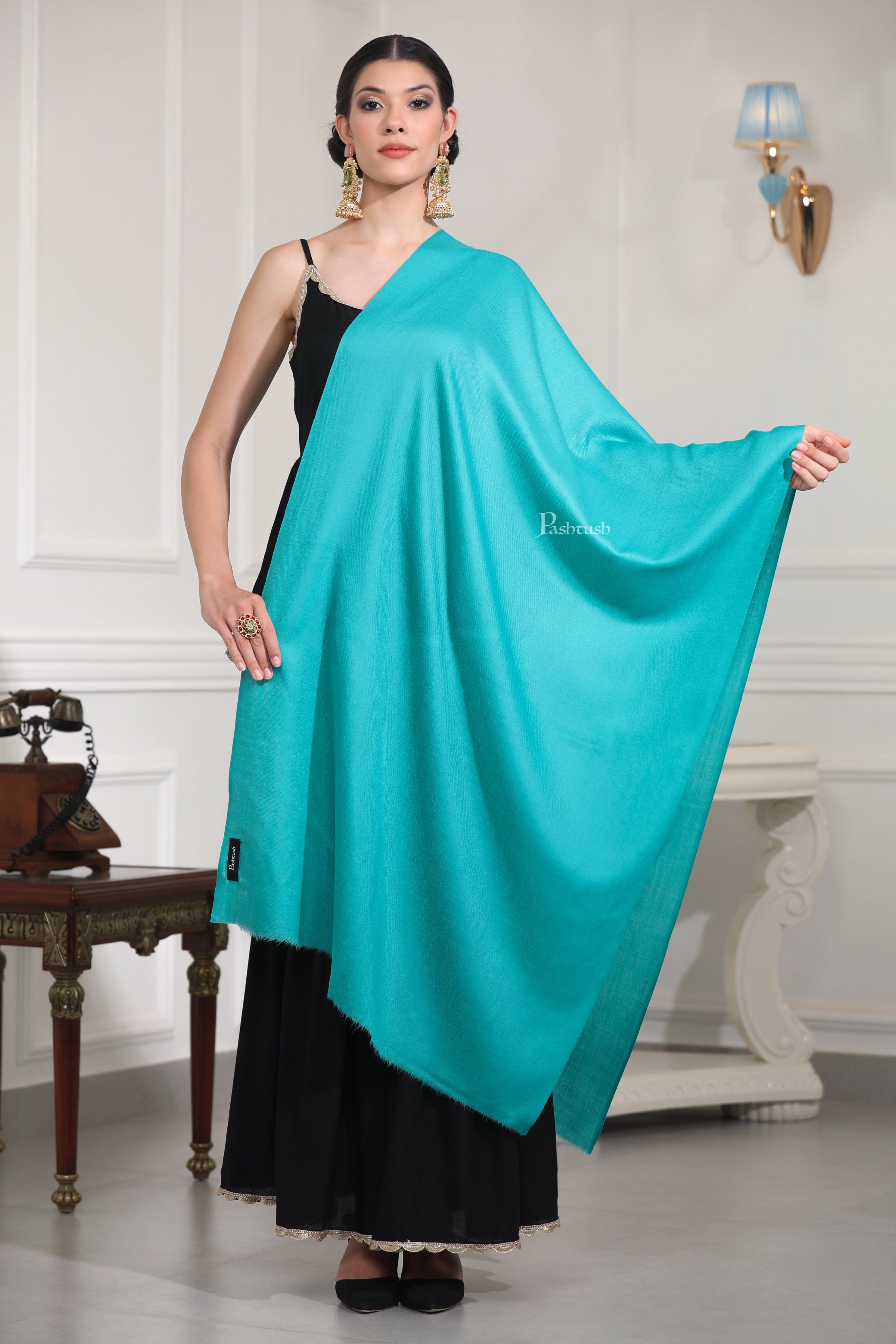 Pashtush Womens Extra Fine Wool Stole, Solid Plain Design, Arabic Sea ...