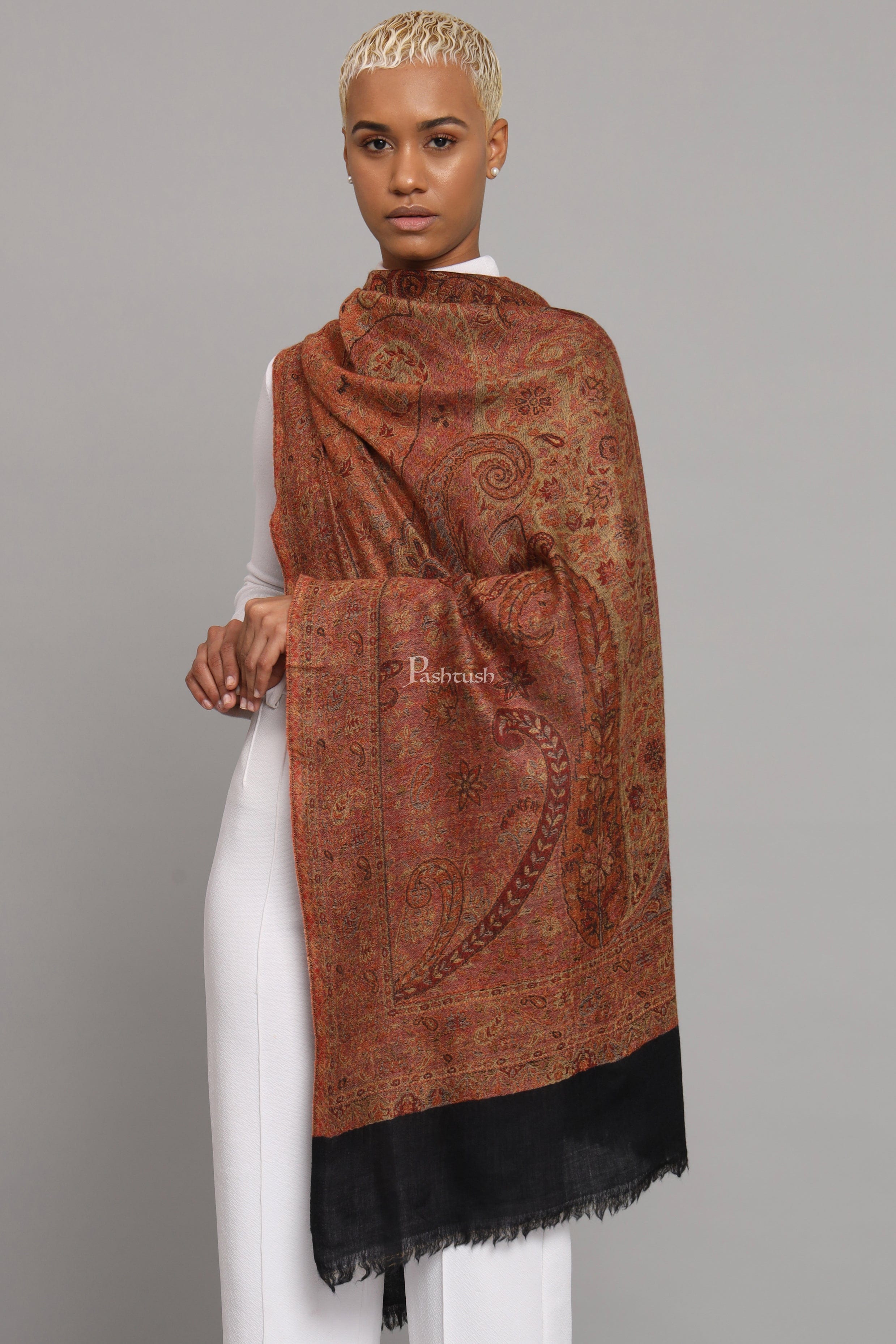 Pashtush Womens Extra Fine Wool Stole, Ultra Soft Fine Wool Design, Bl ...