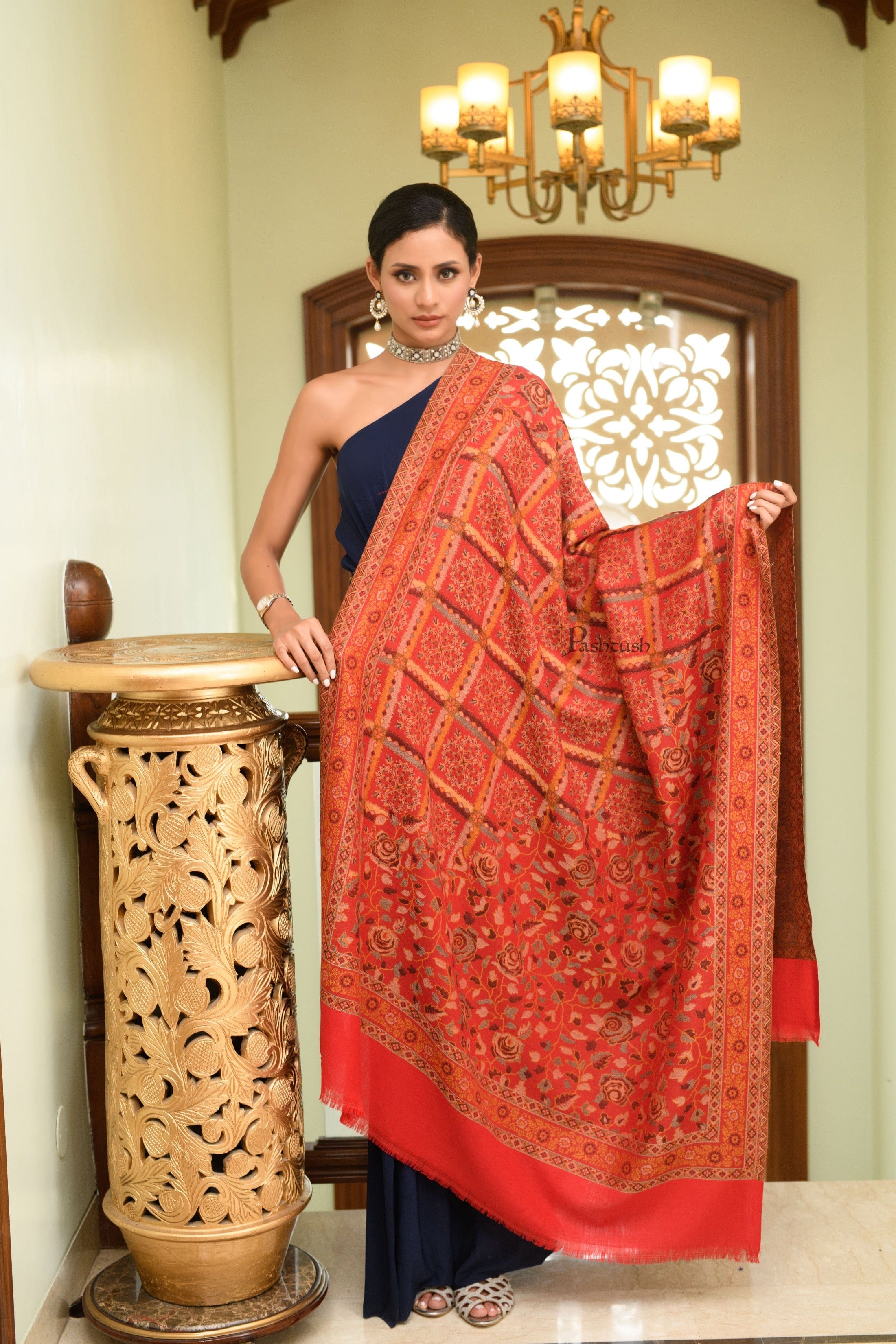 Pashtush Womens Faux Pashmina Shawl, Faux Pashmina, Jamawar Design, Re ...