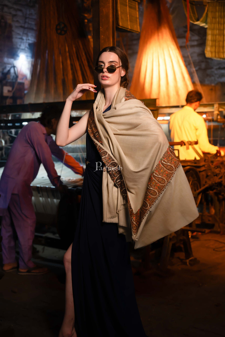 Pashtush Womens Fine Wool Shawl, Kashmiri Embroidery, Ambi Daur With M ...