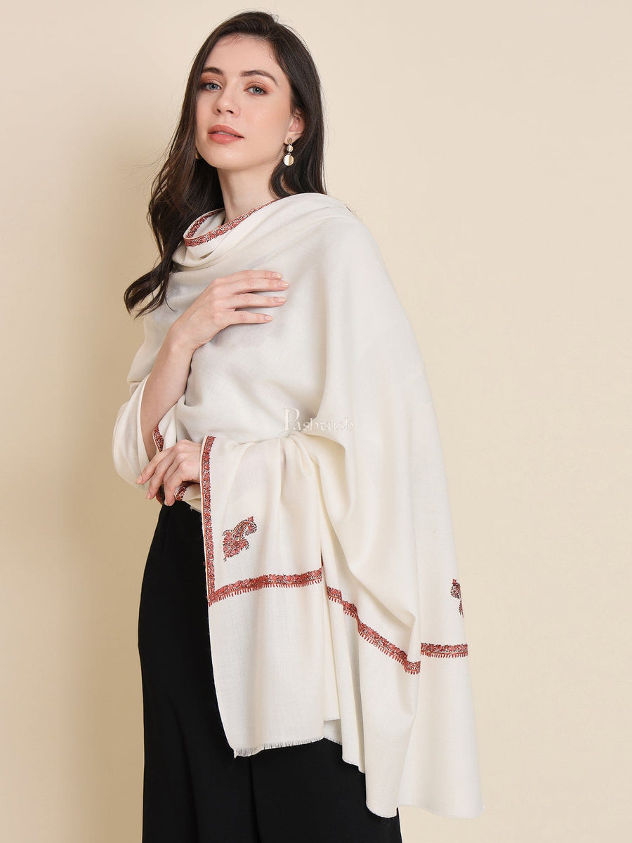 Pashtush Womens Fine Wool Shawl, Kashmiri Hand Embroidered Kingri Desi ...
