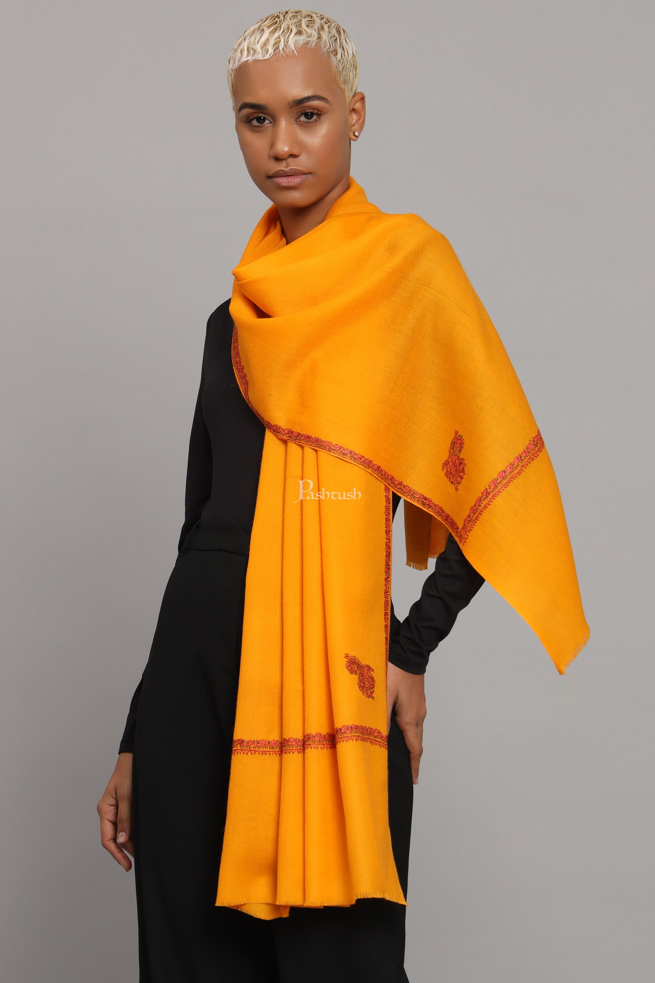 Pashtush Womens Fine Wool Stole, Kashmiri Hand Embroidery, Kingri Desi ...
