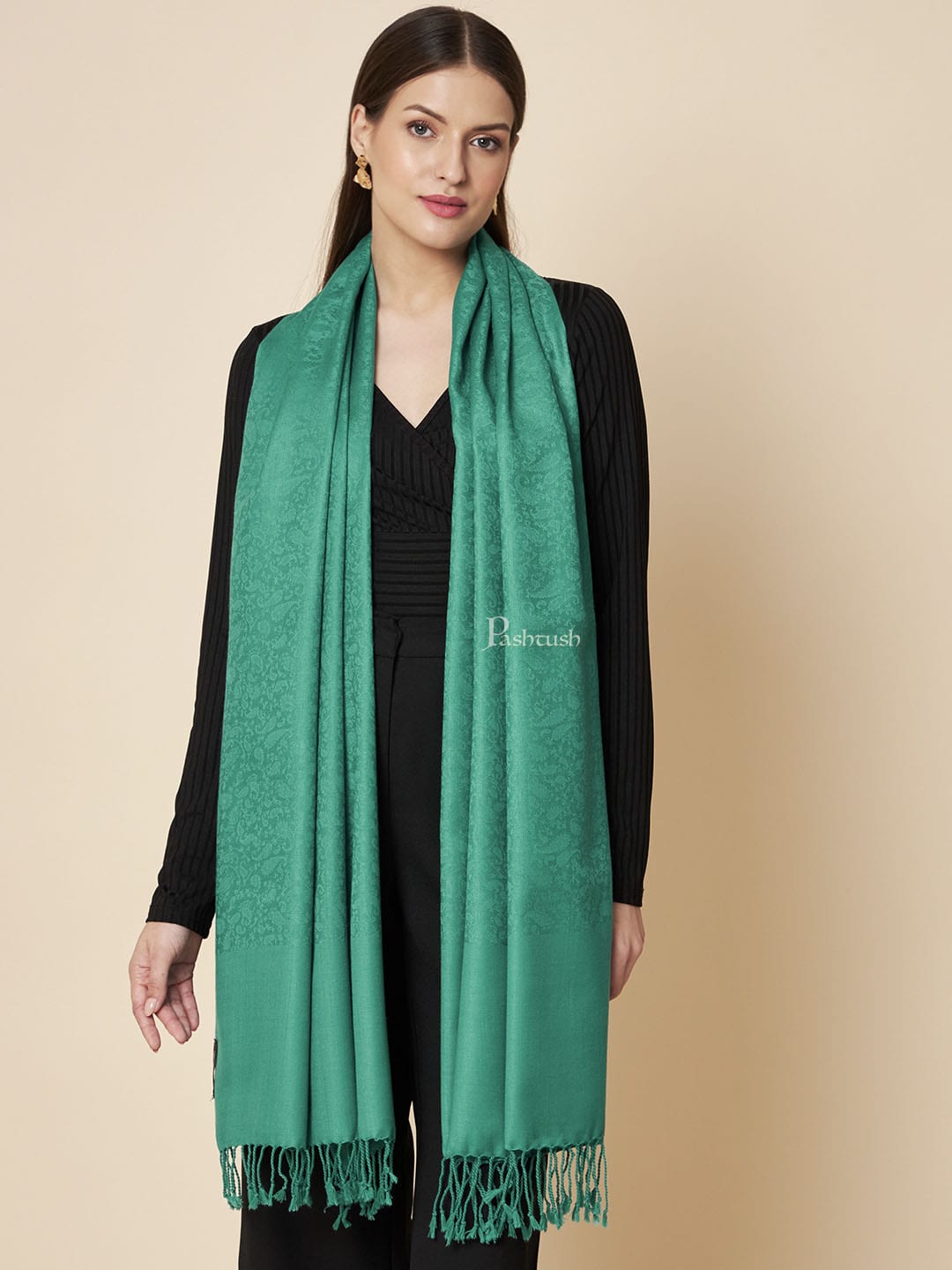 Pashtush Womens Fine Wool Stole, Self Design Design, Arabic Sea Blue ...