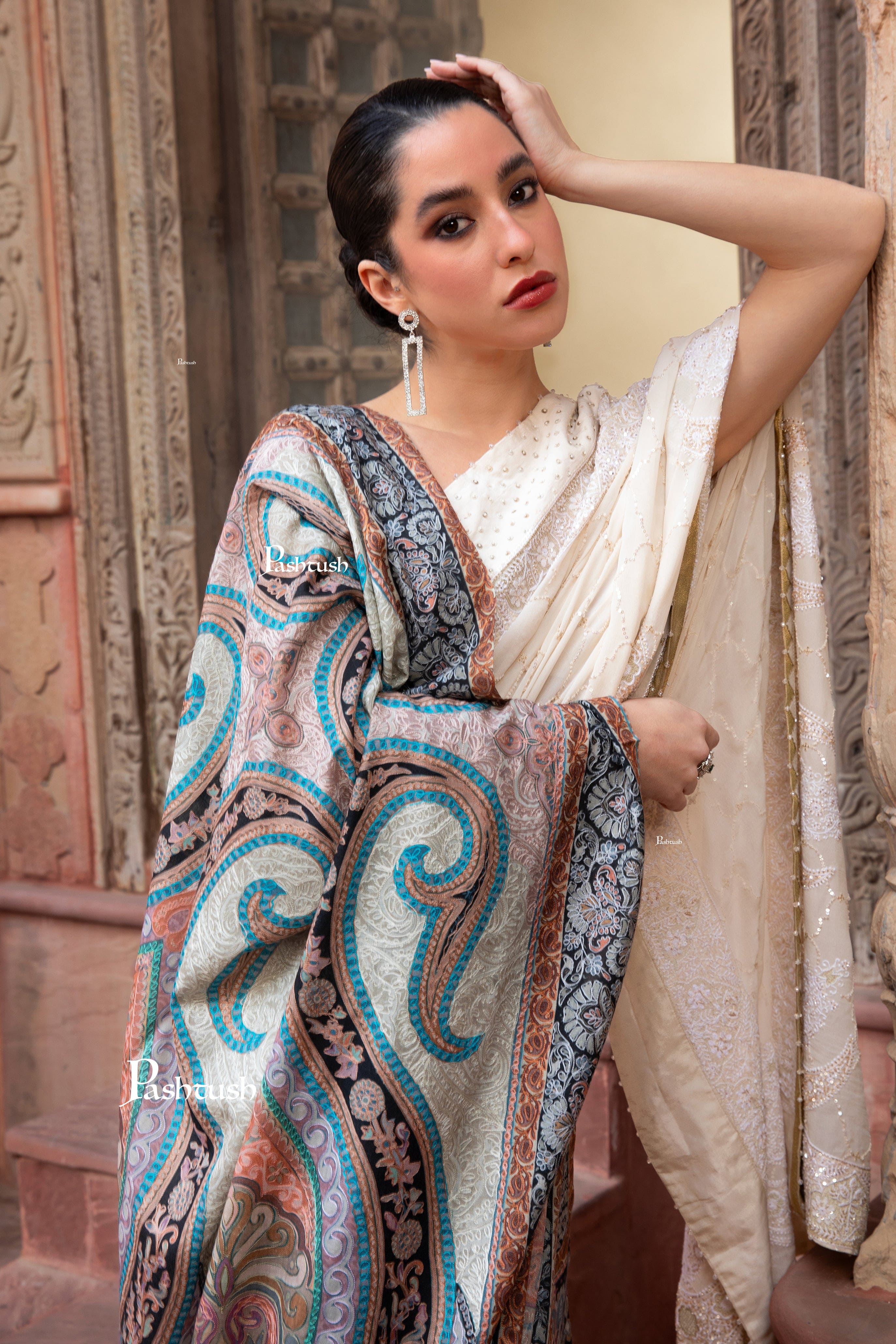 Pashtush Womens Kalamkari Shawl with Hand Embroidered Outline Work, So ...