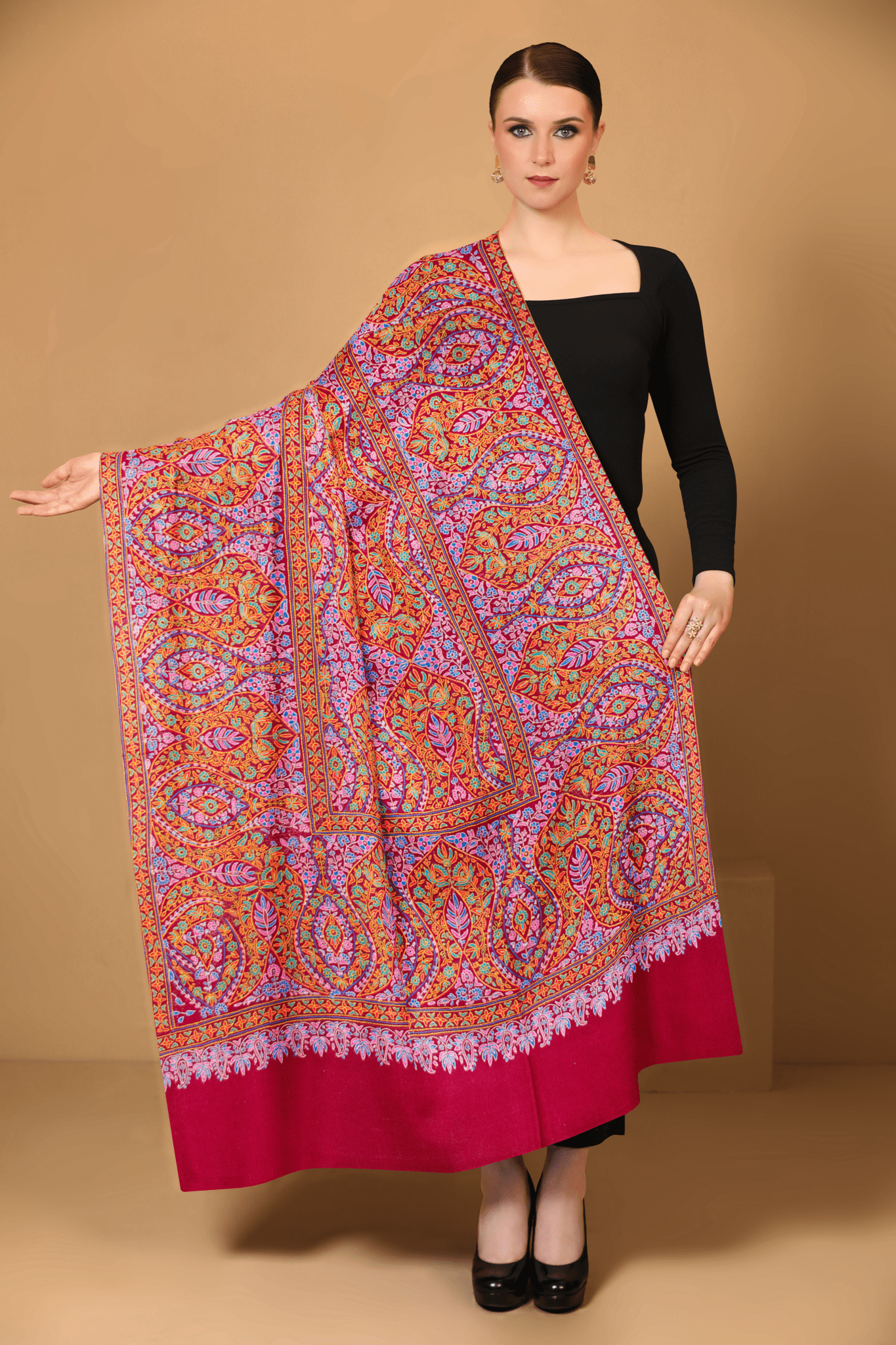 Pashtush Womens Pashmina Handloom Shawl, Silk Kashmiri Papier Mache Em ...