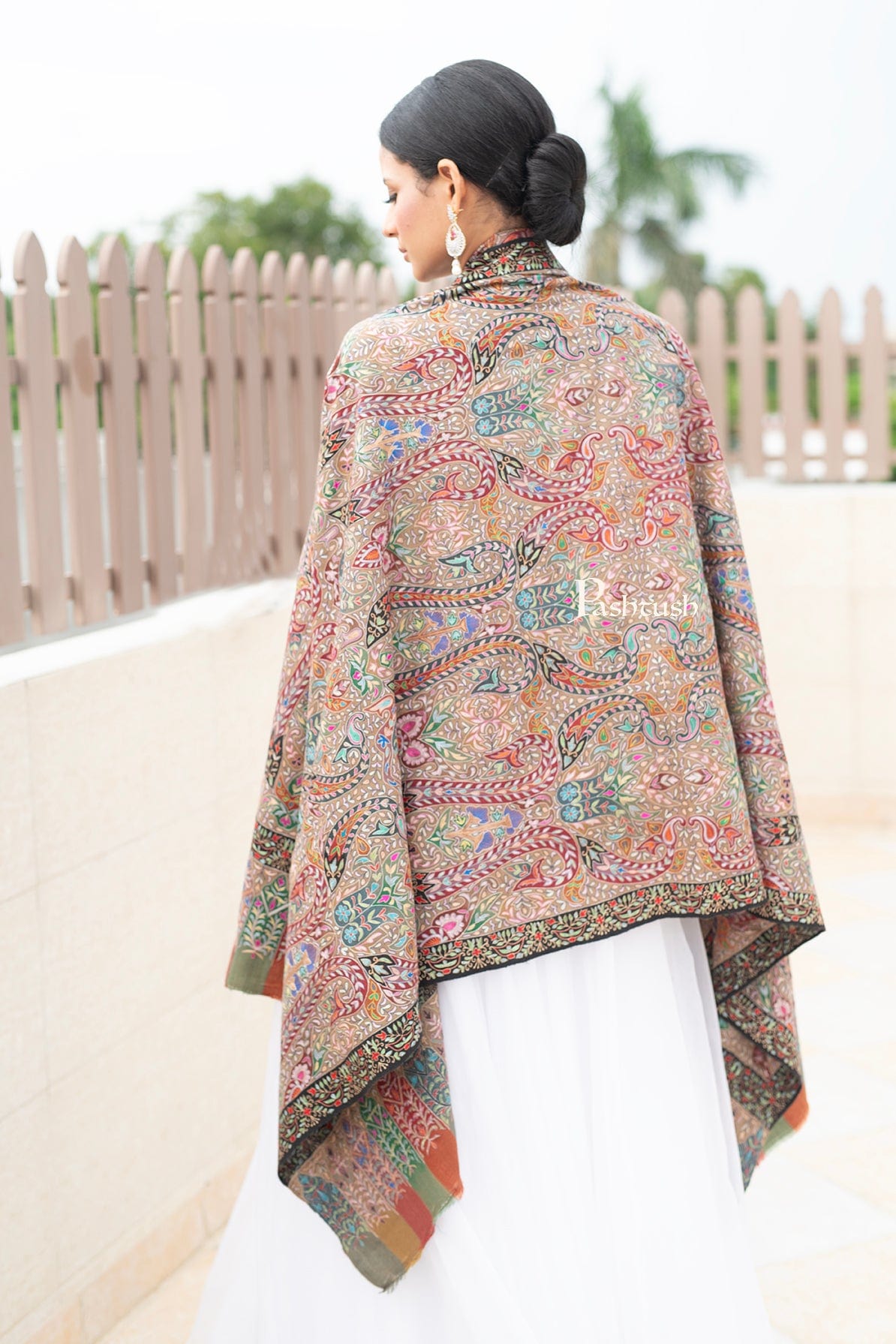 Pashtush Womens Pure Pashmina Shawl, Hand Painted And Embroidered Kala ...