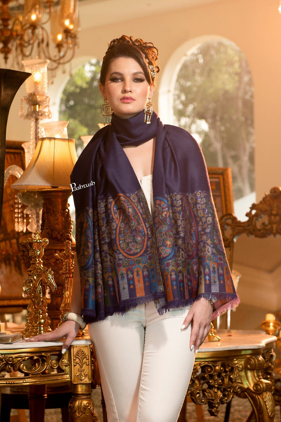 Pashtush Womens Pure Wool Shawl, Multicoloured Paisley Palla, Ethnic W ...