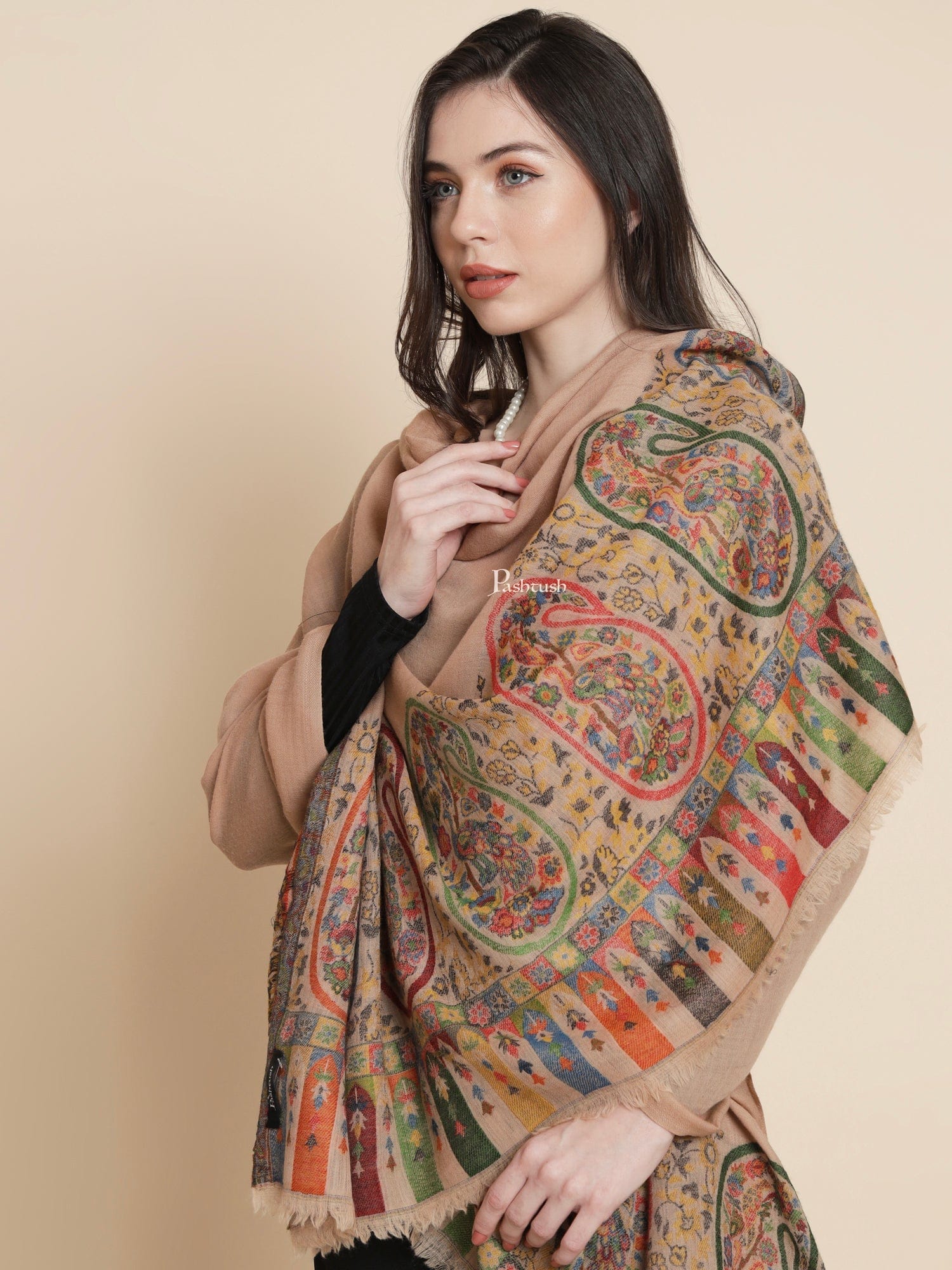 Pashtush Womens, 100% Pure Wool With Woolmark Certificate, Paisley Bea ...