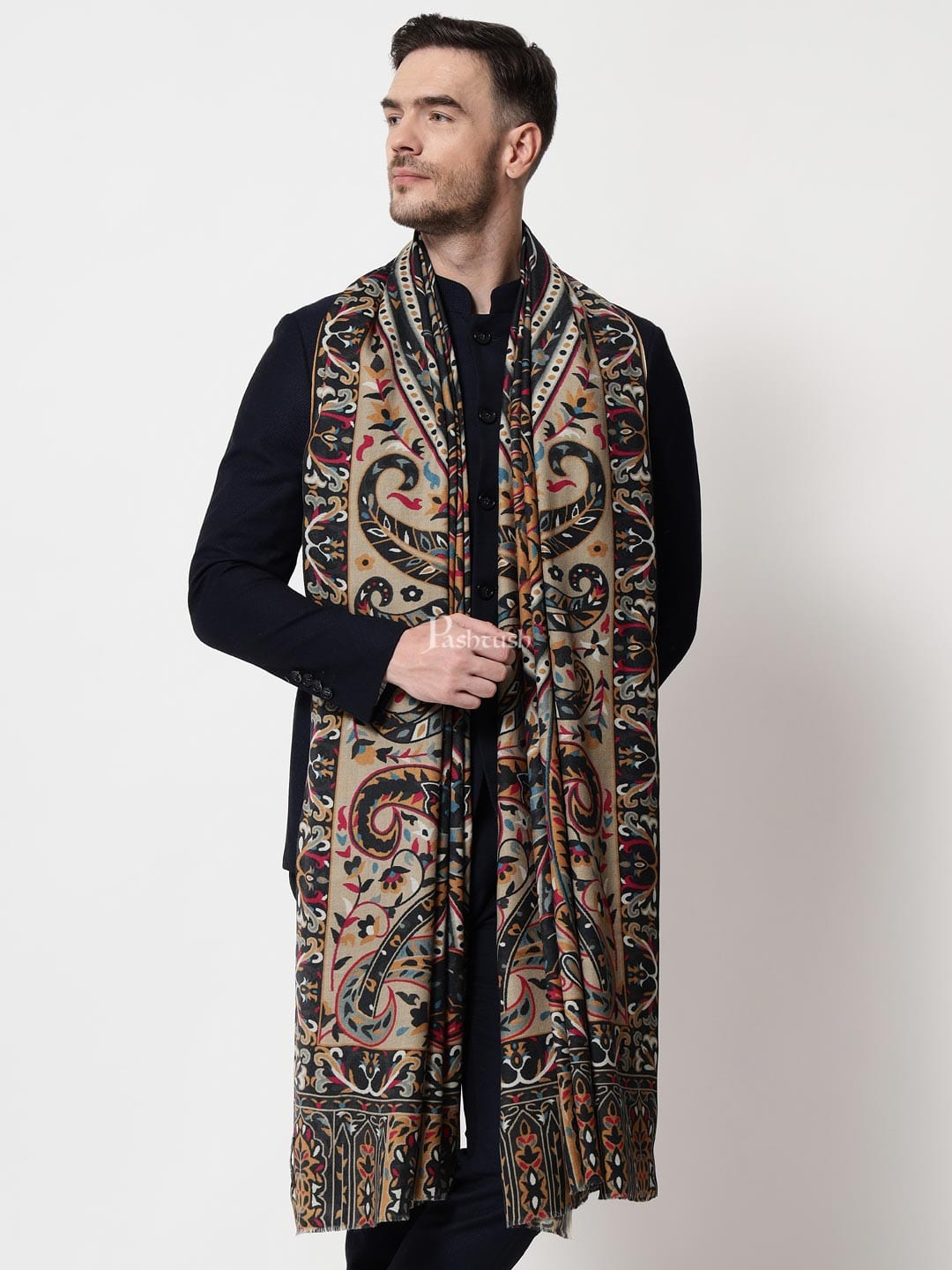 Pashtush Mens Printed Shawl, 100% Pure, Woolmark Certified, Full Size ...