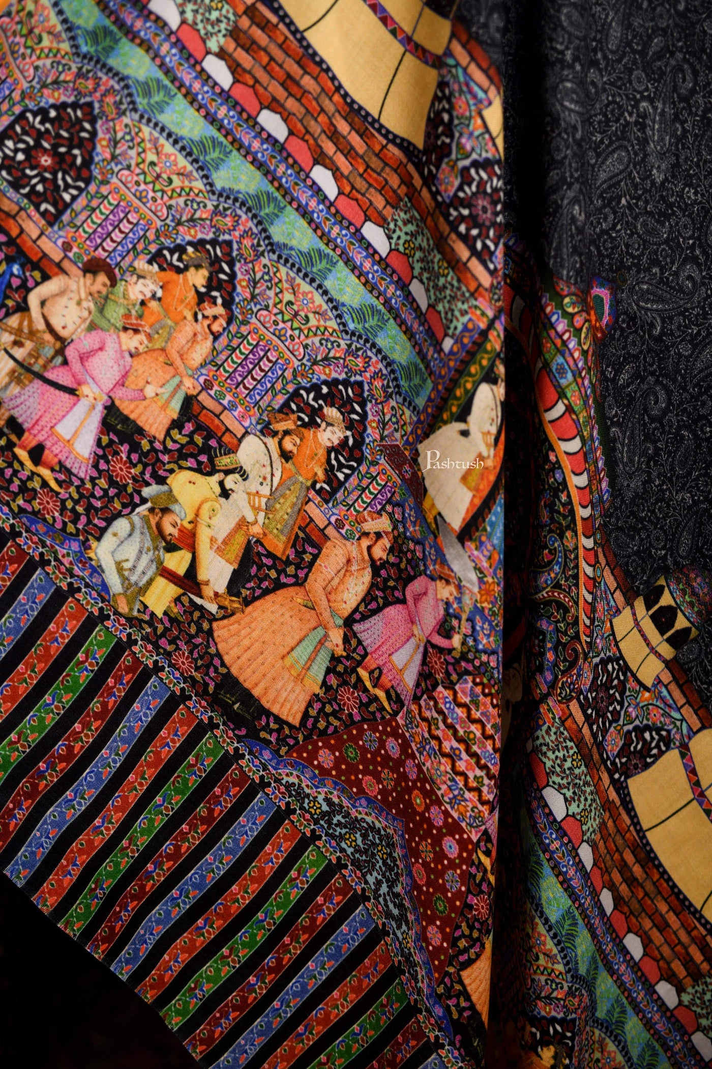Pashtush Mens Mughal Darbar Printed Stole, 100% Pure, Woolmark Certifi ...