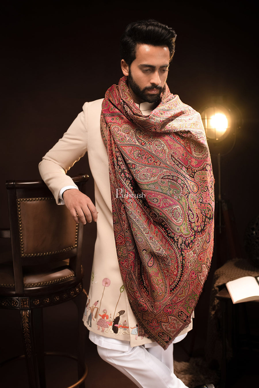 Pashtush Mens Reversible Stole, Faux Pashmina, Woven Antique Heritage ...