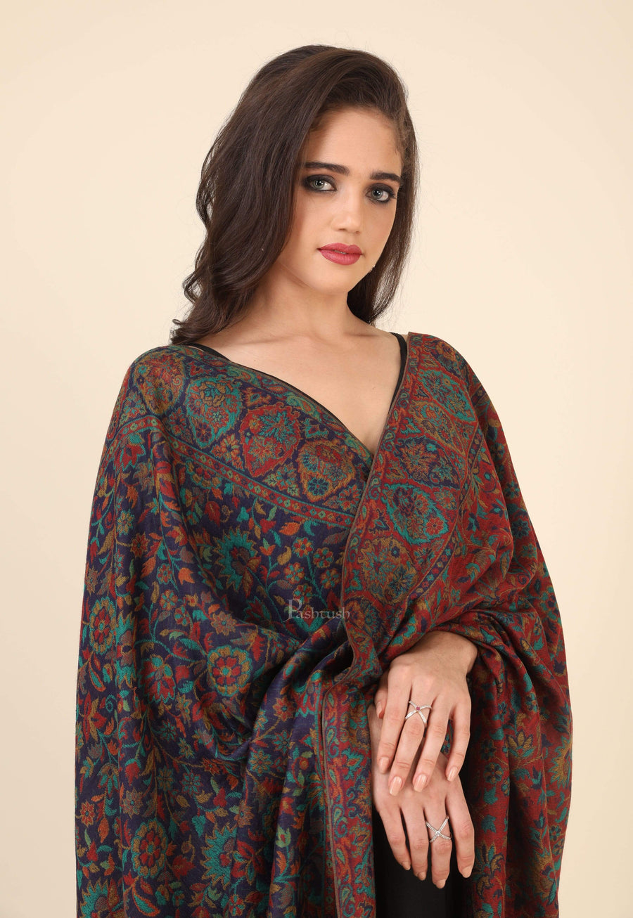 Pashtush Womens 100% Pure Wool Twin Color Reversible Ethnic Weave Shaw ...