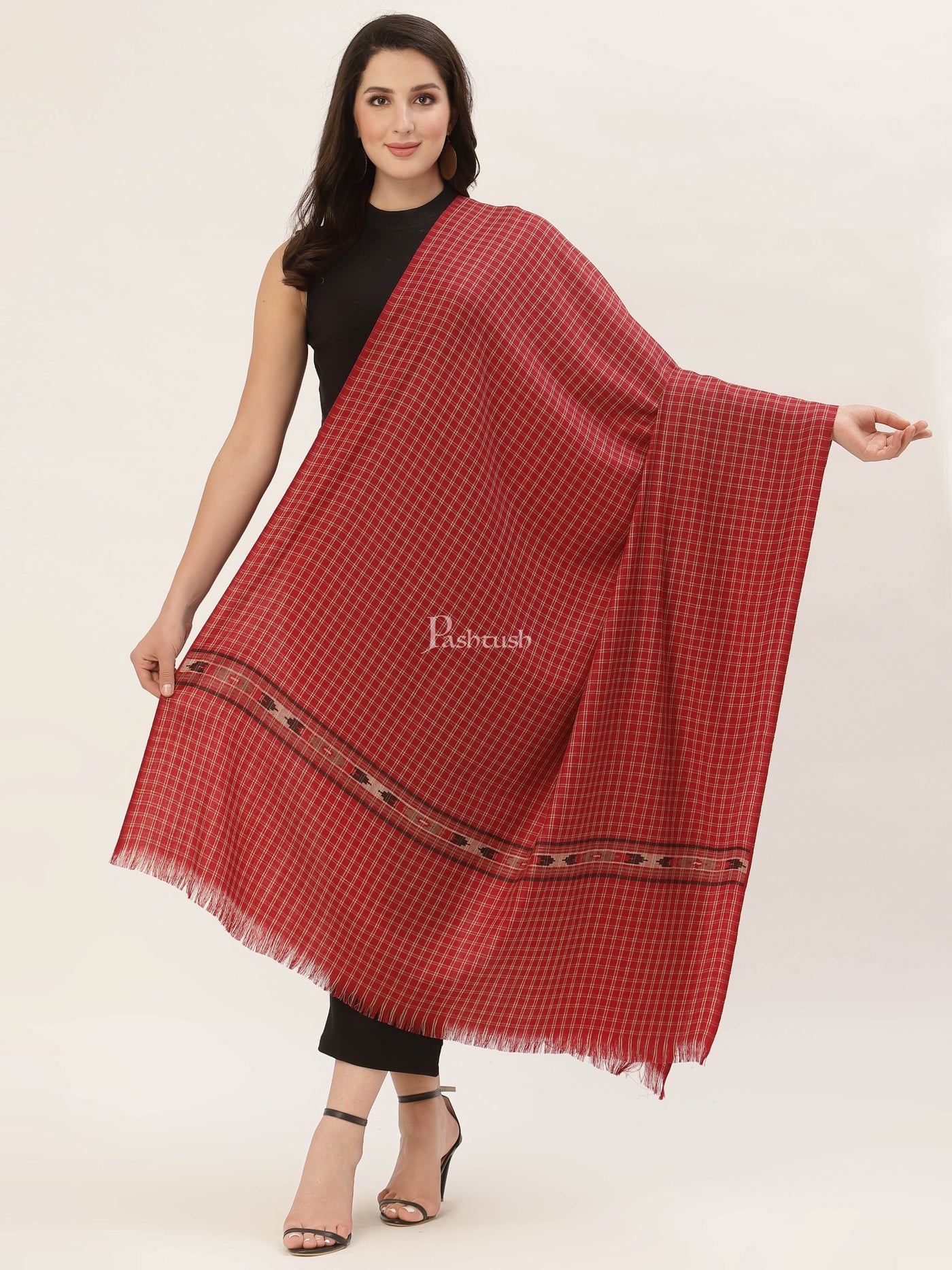 Pashtush Womens Aztec Weave Shawl From Himachal, Red – Pashtush Shawl Store