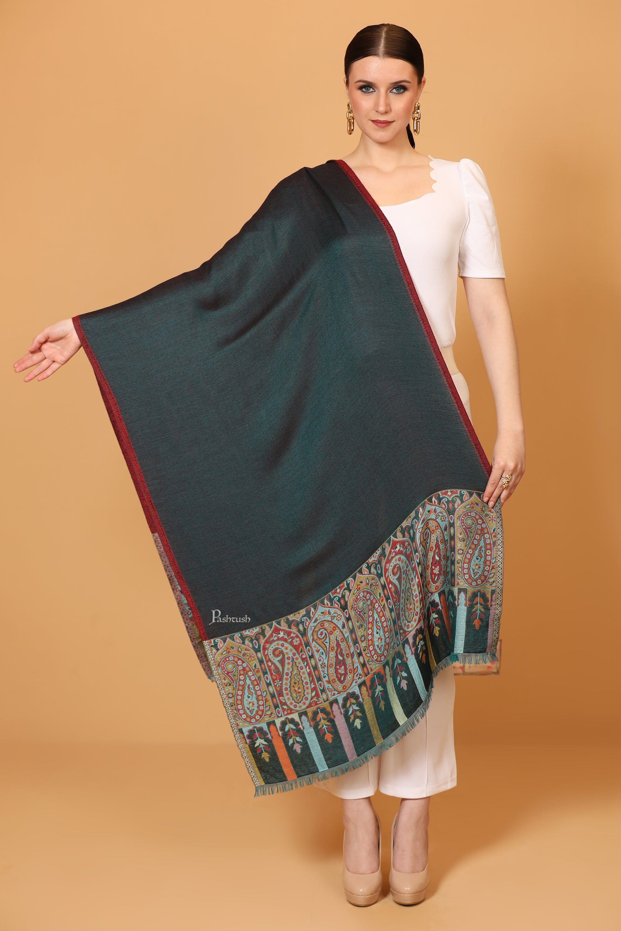 Pashtush womens Bamboo stole, Reversible Ethnic Weave Palla design, Mu ...