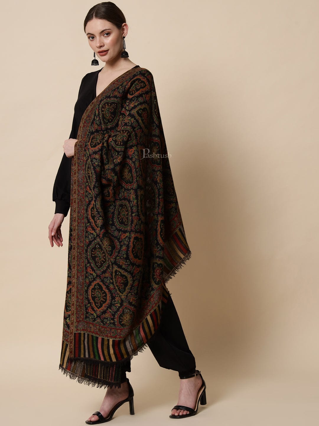 Pashtush Womens Extra Fine Ethnic Shawl, Pure Wool, Woolmark Certifica ...