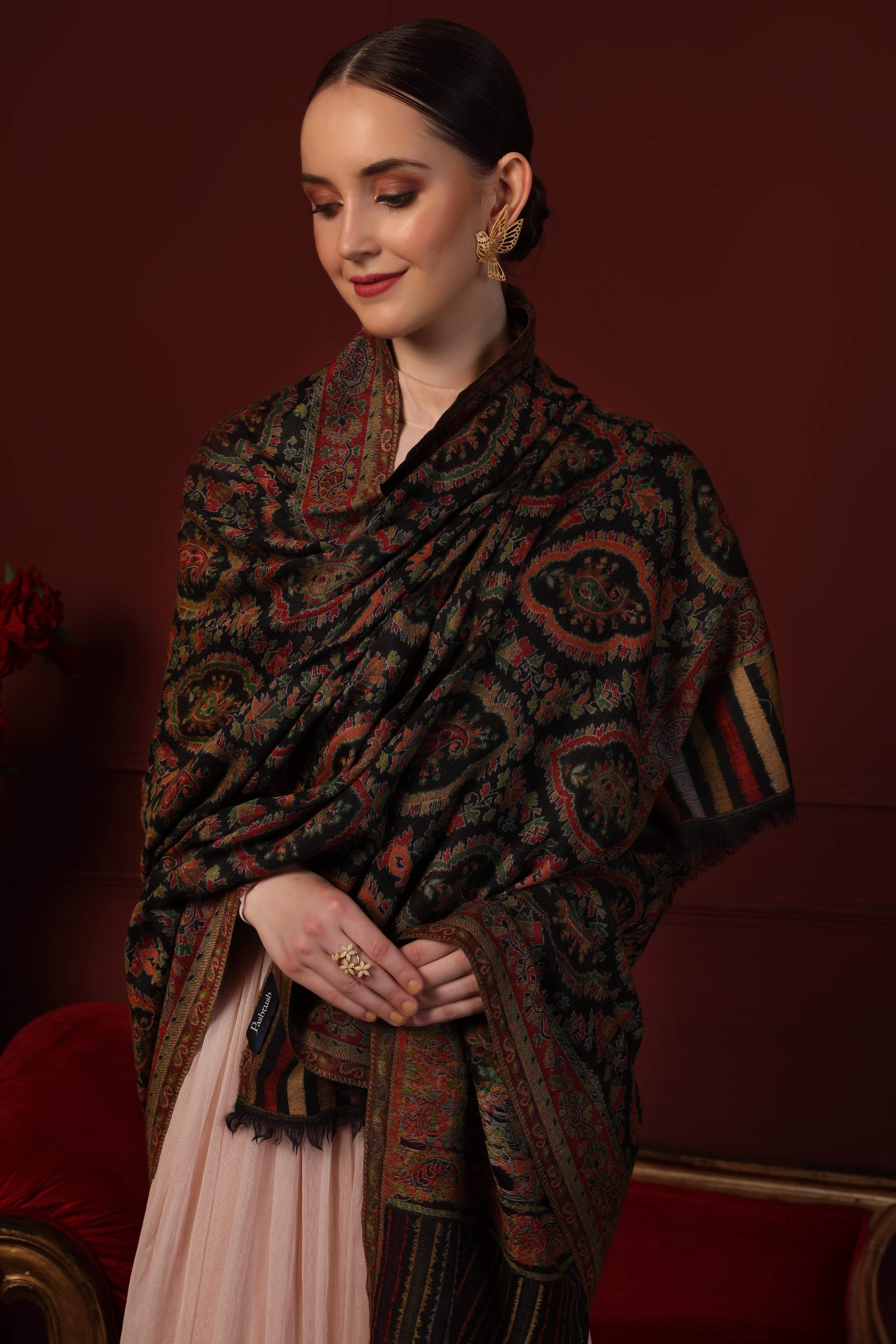 Pashtush Womens Extra Fine Ethnic Shawl, Pure Wool, Woolmark Certifica ...