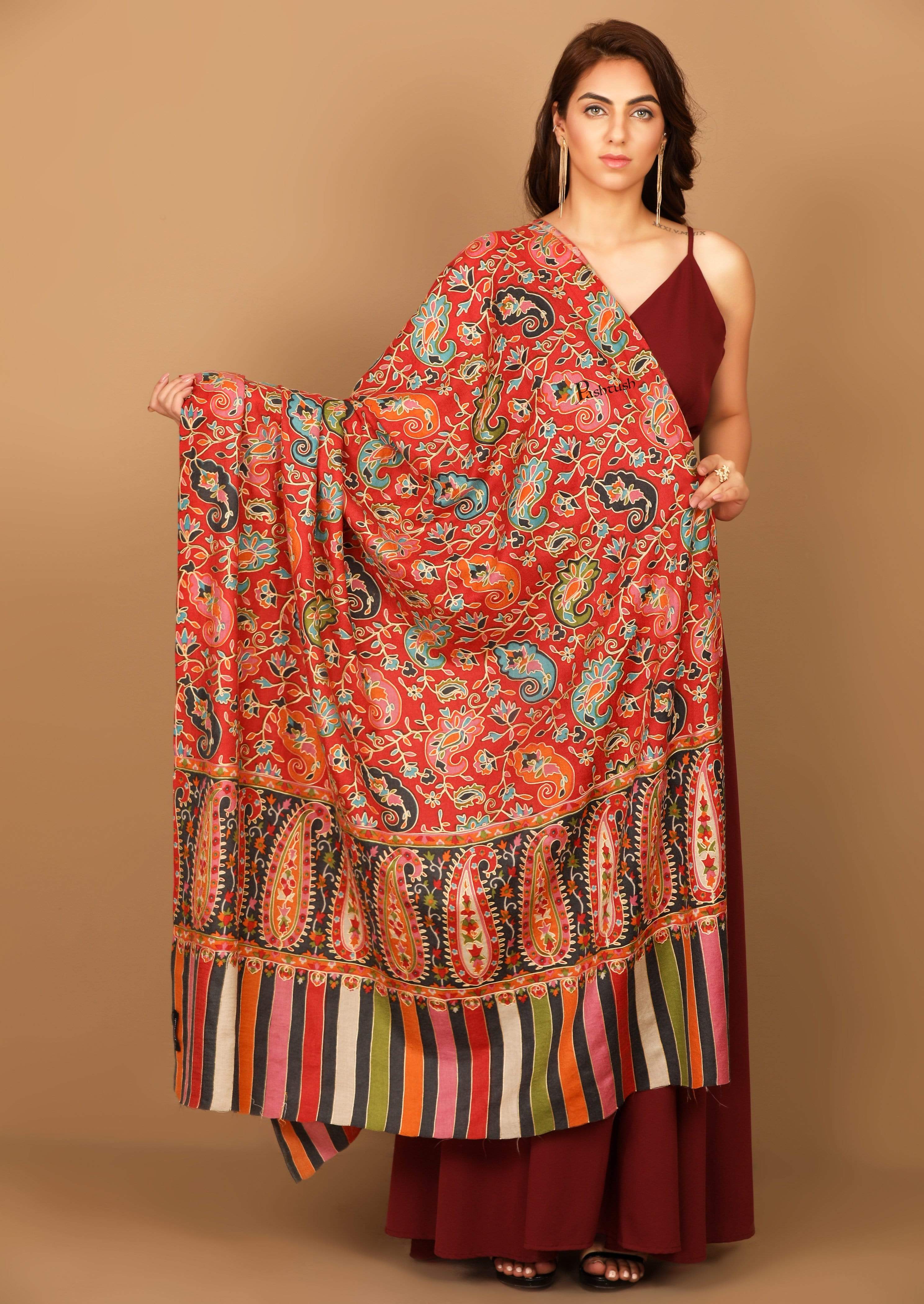 Pashtush Womens Kalamkari Outline Embroidery Shawl, Multicoloured ...