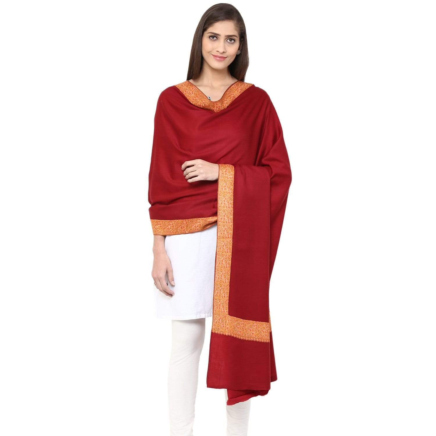 Pashtush Womens Hand Embroidery Shawl, 100% Pure Wool Shawls, Maroon ...