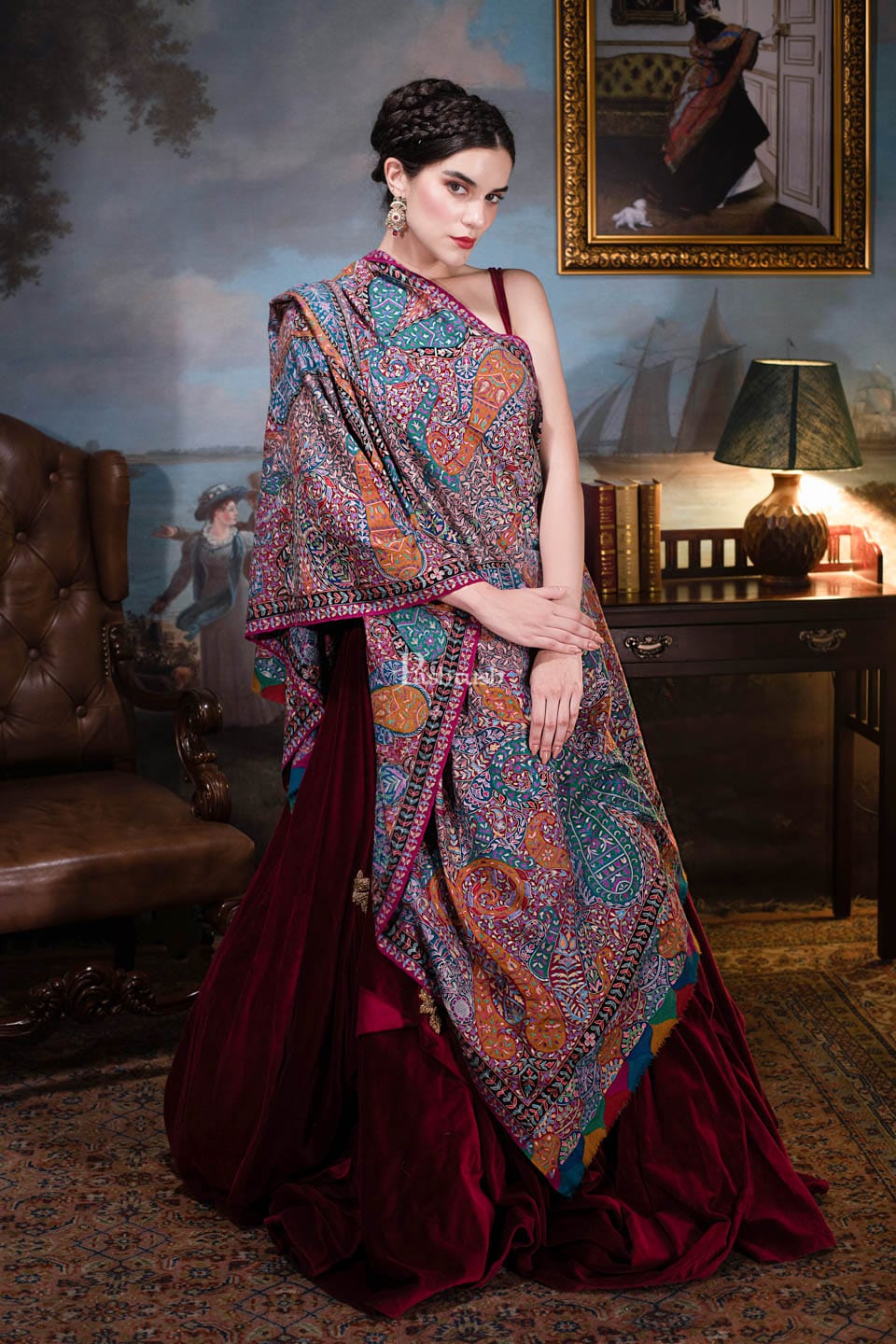 Pashtush Womens Pashmina, Hand Embroidered Hand Painted Kalamkari Shaw ...