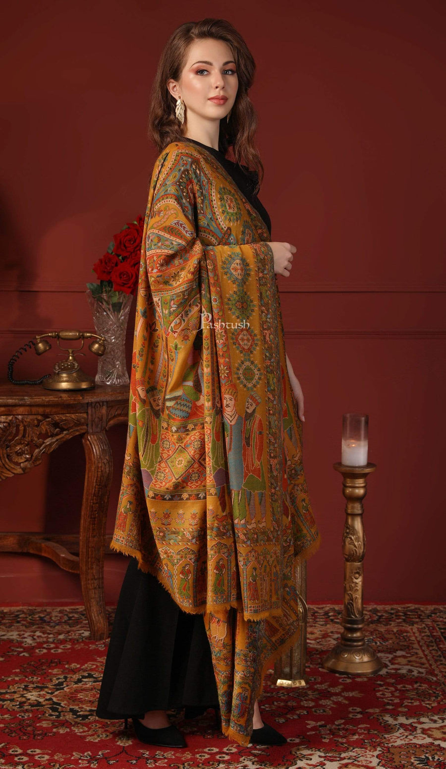 Pashtush Womens 100% Pure Wool Darbar Design Shawl, With Woolmark Cert ...