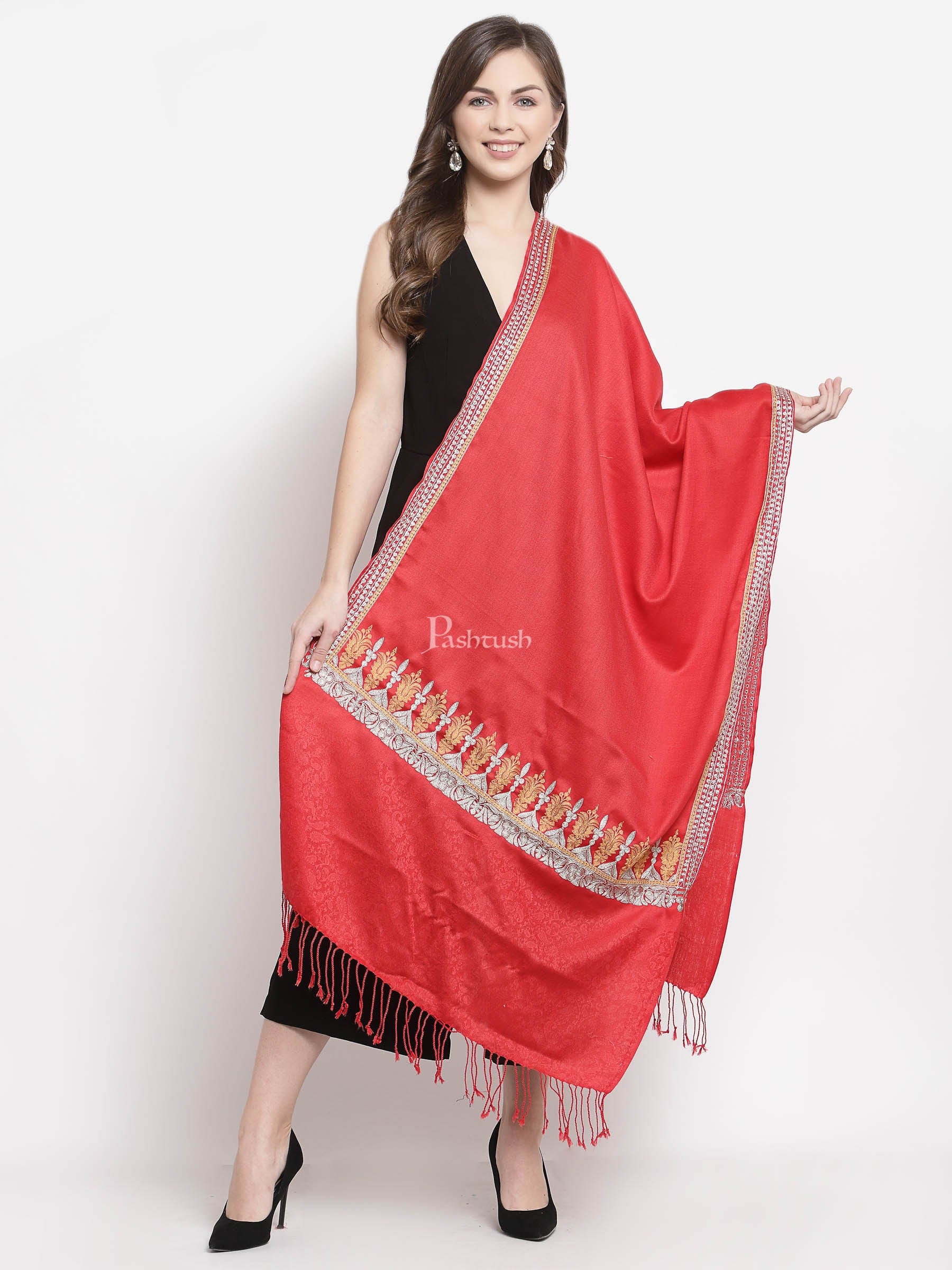 Pashtush Womens Tilla Work Embroidery Stole, Extra Fine Needlework ...